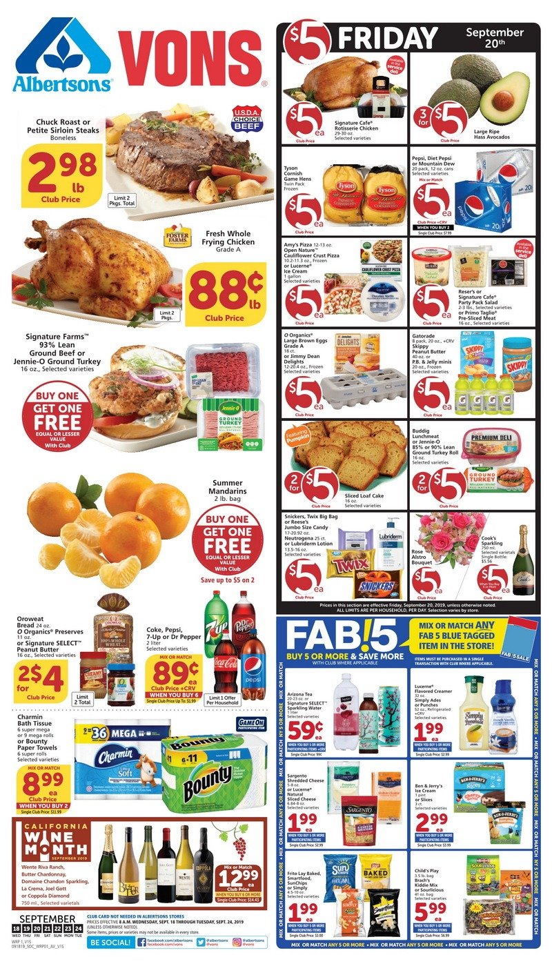 Vons Weekly Ad Sep 18 – Sep 24, 2019