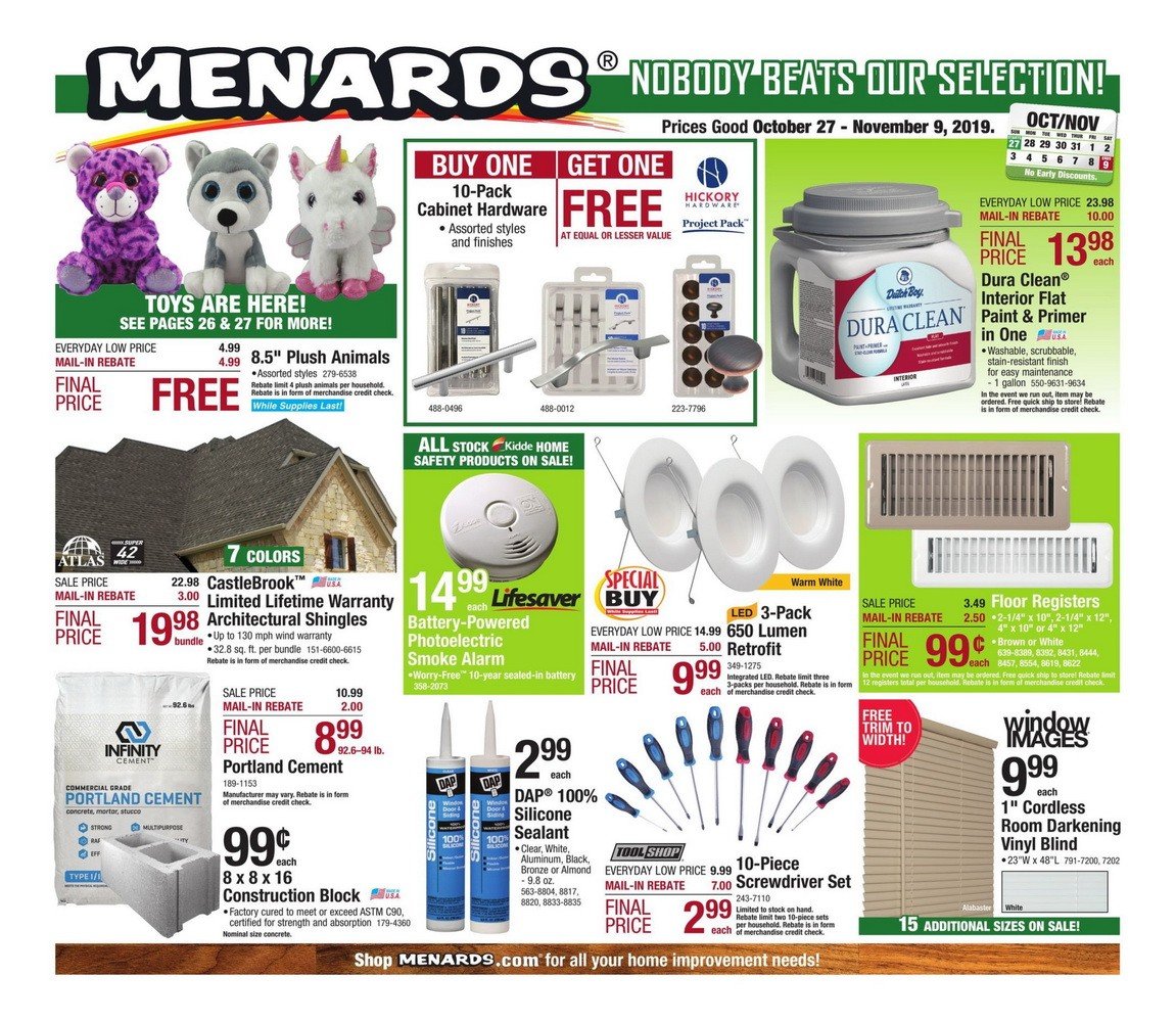 Menards Flyer Sale Oct 27 – Nov 09, 2019