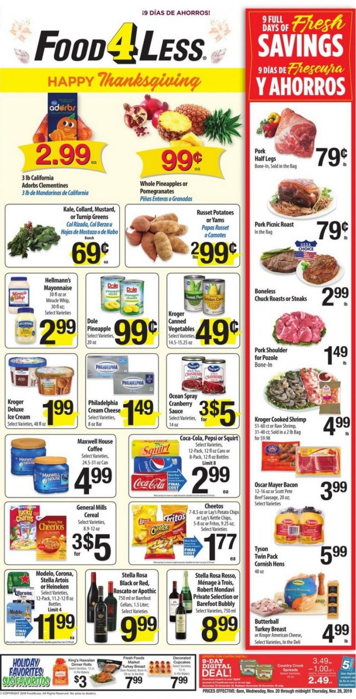 Food 4 Less Weekly Ad Nov20 – Nov 28, 2019