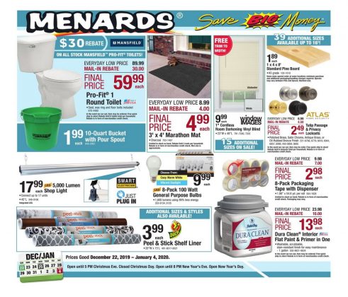 Menards Save Big Money Ad Dec 22 – Jan 04, 2020