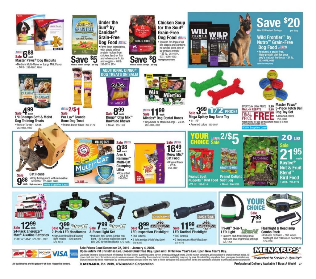 Menards Save Big Money Ad Dec 22 – Jan 04, 2020