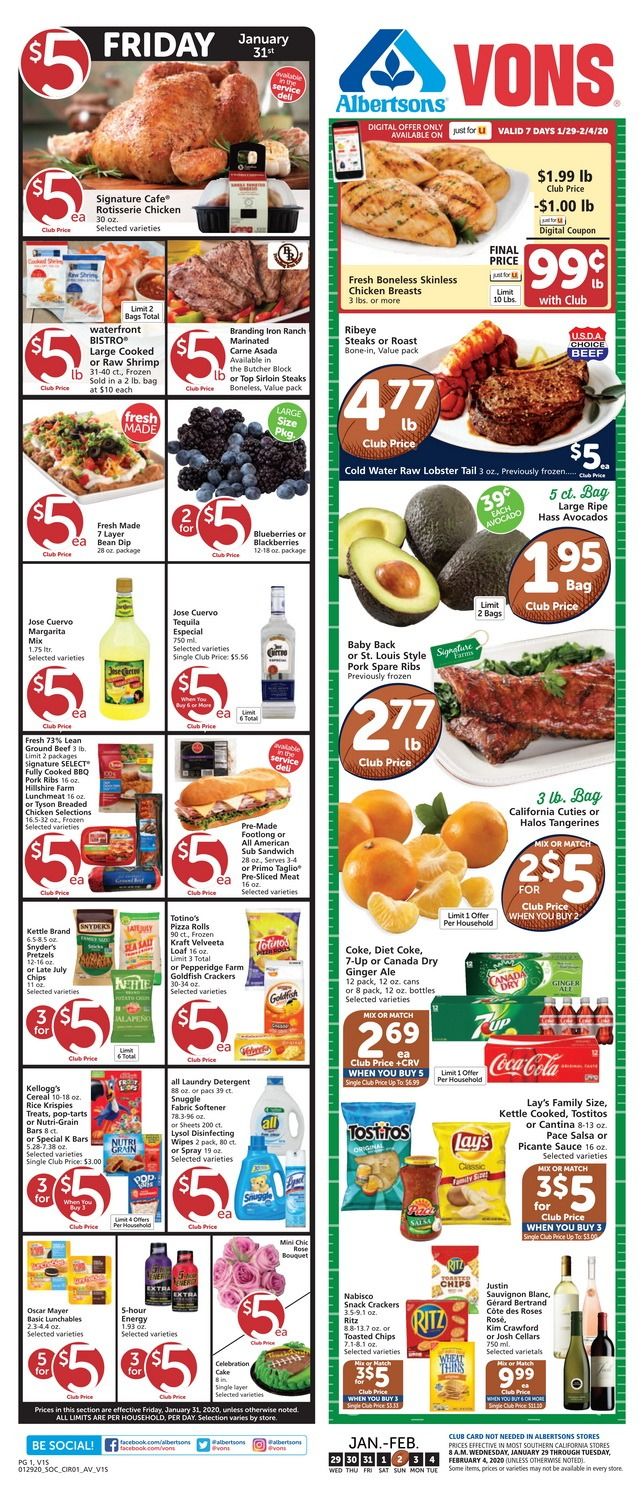 Vons Weekly Ad Jan 29 – Feb 04, 2020