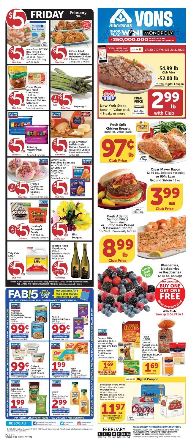 Vons Weekly Ad Feb 05 – Feb 11, 2020