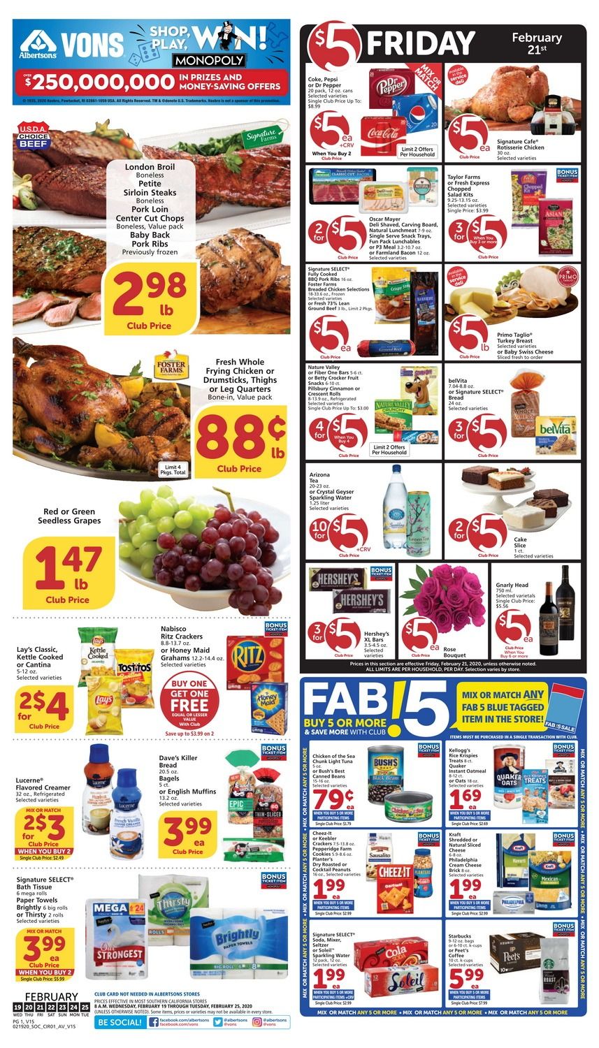 Vons Weekly Ad Feb 19 – Feb 25, 2020