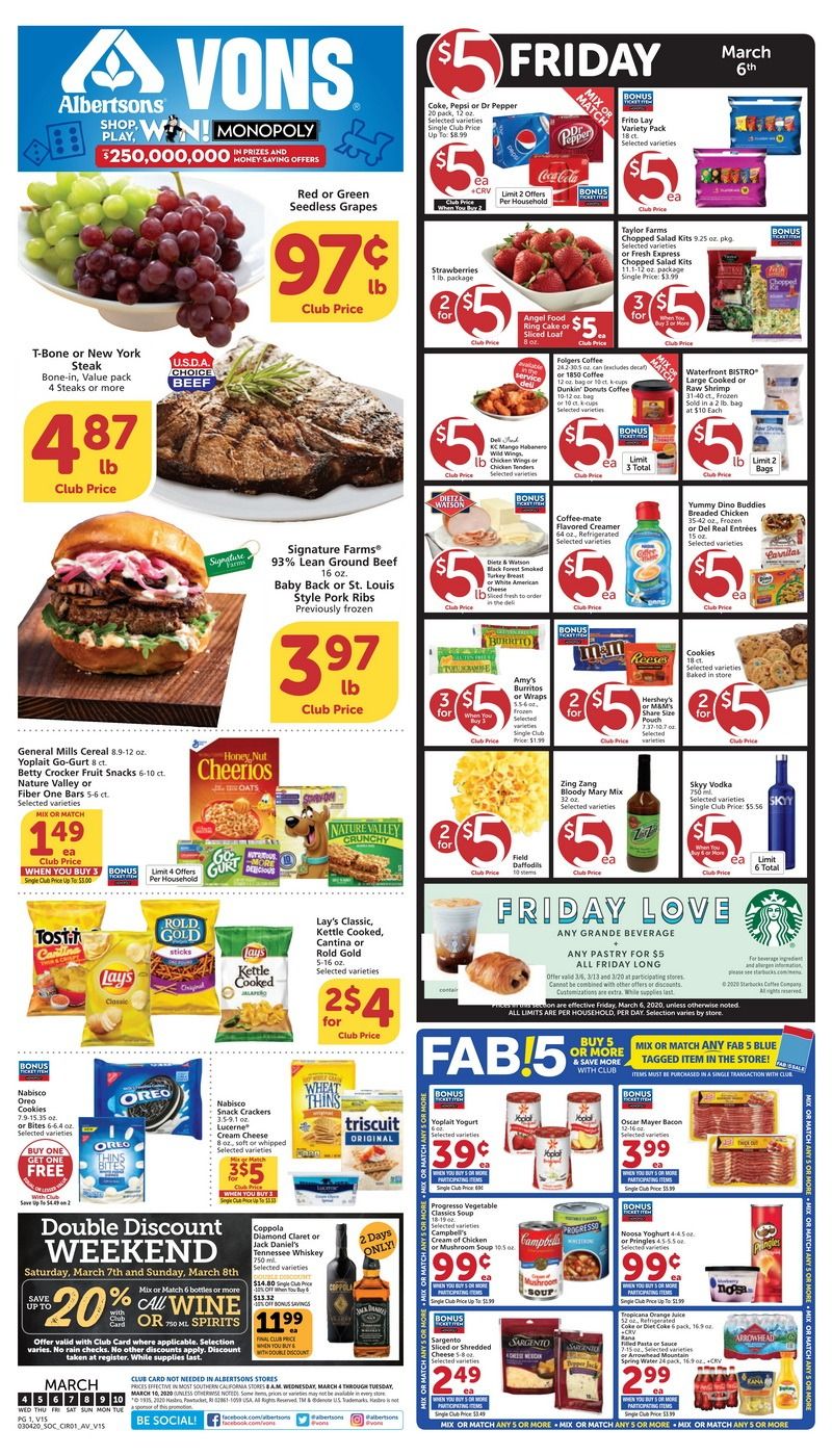 Vons Weekly Ad Mar 4 – Mar 10, 2020