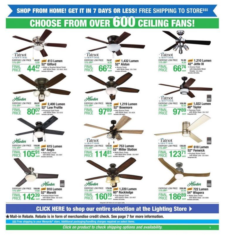 Menards Weekly Lightning and Fans Sale May 17– May 23, 2020