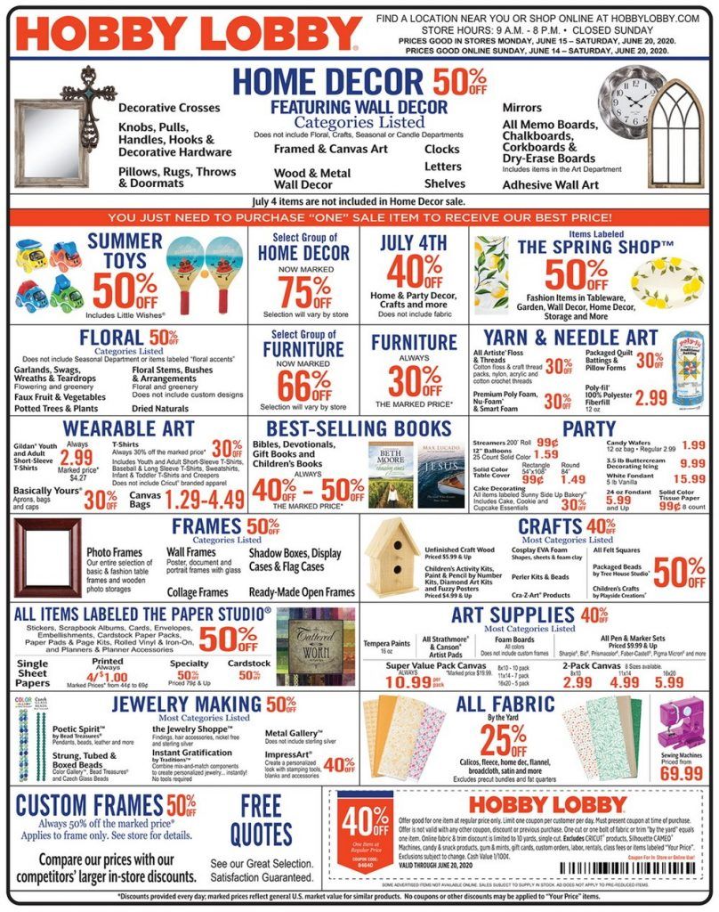 Hobby Lobby Weekly Ad June 14 – June 20, 2020