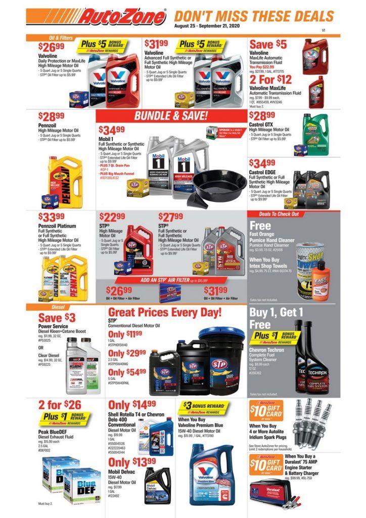 AutoZone Monthly Circular Aug 25 – Sep 21, 2020