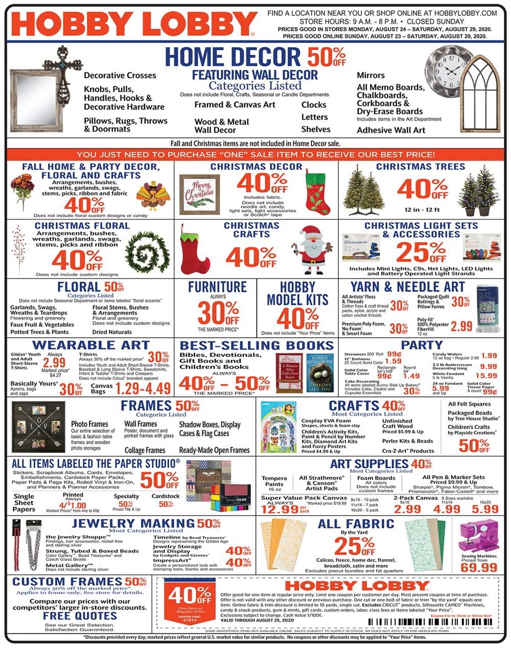 Hobby Lobby Weekly Ad Aug 23– Aug 29, 2020