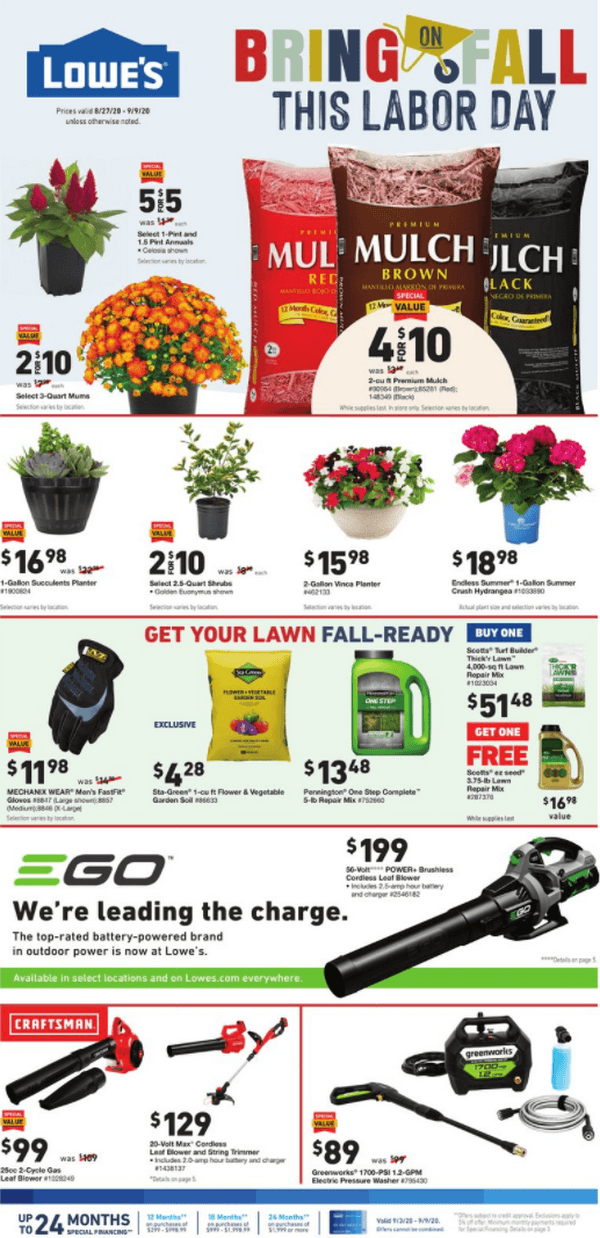 Lowe's Weekly Ad Aug 27- Sep 09, 2020