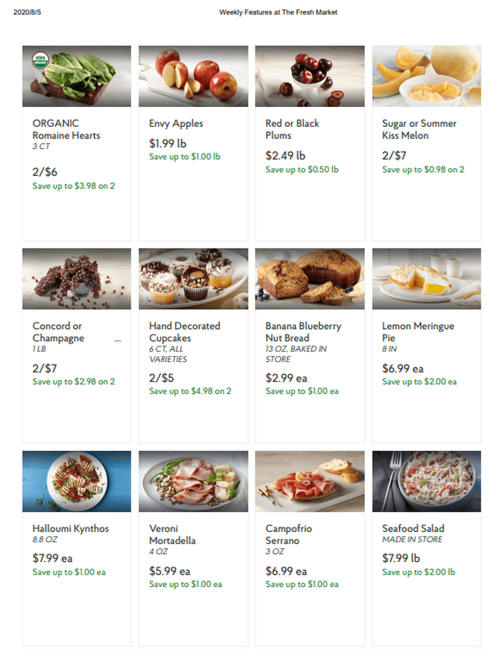 The Fresh Market Weekly Specials Aug 05 – Aug 11, 2020