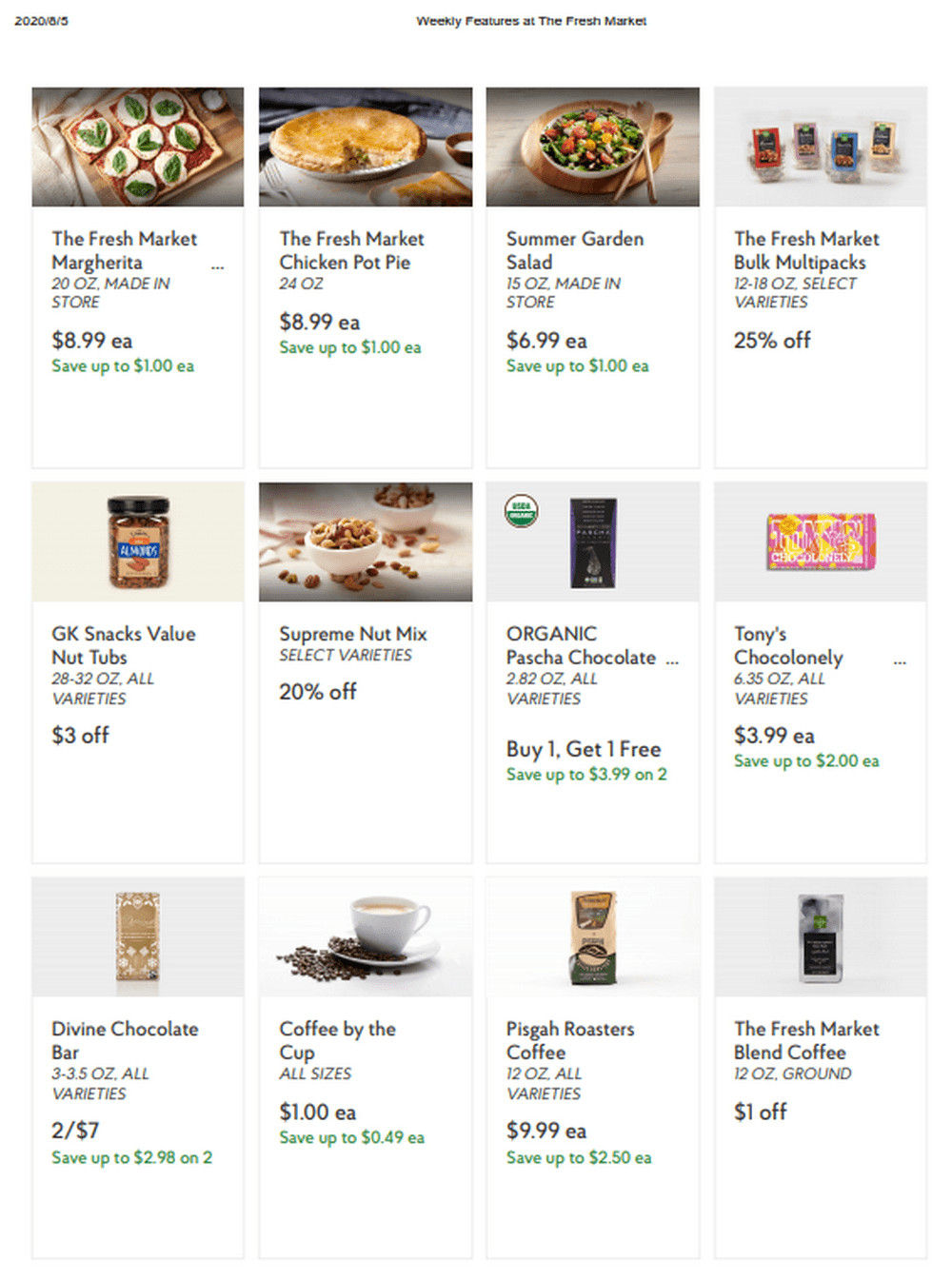 The Fresh Market Weekly Specials Aug 05 – Aug 11, 2020