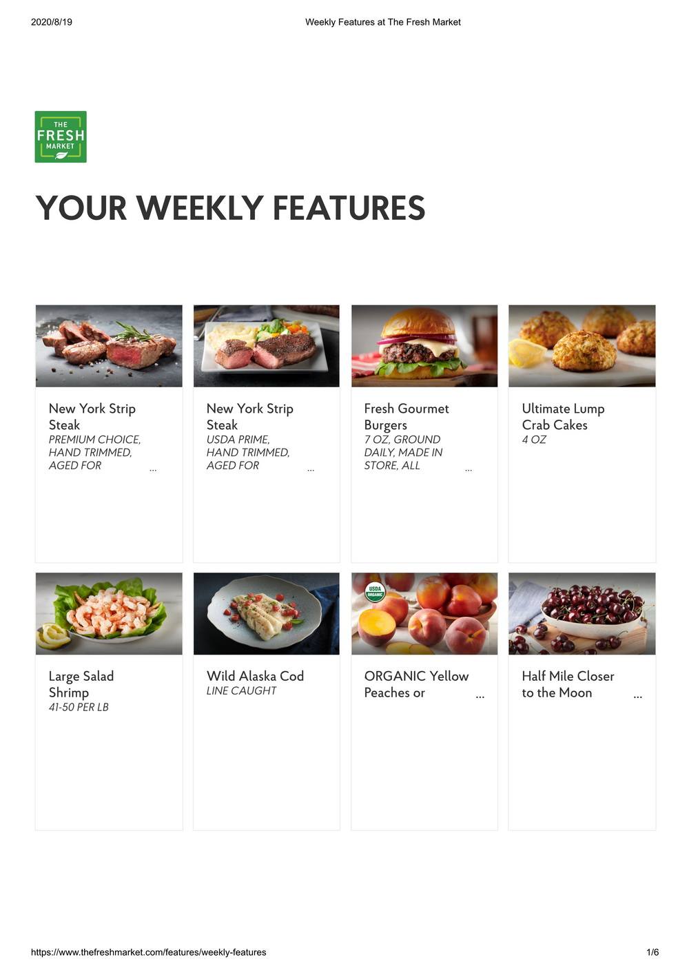 The Fresh Market Weekly Specials Aug 19 – Aug 25, 2020