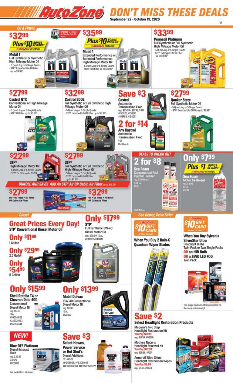 AutoZone Monthly Circular Sep 22 – Oct 19, 2020