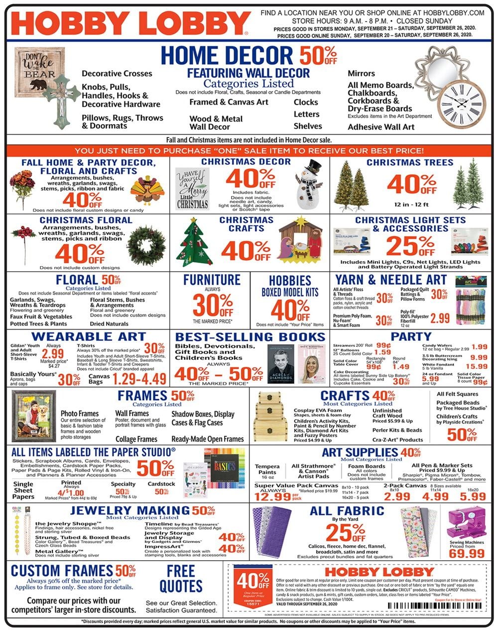 Hobby Lobby Weekly Ad Sep 20– Sep 26, 2020