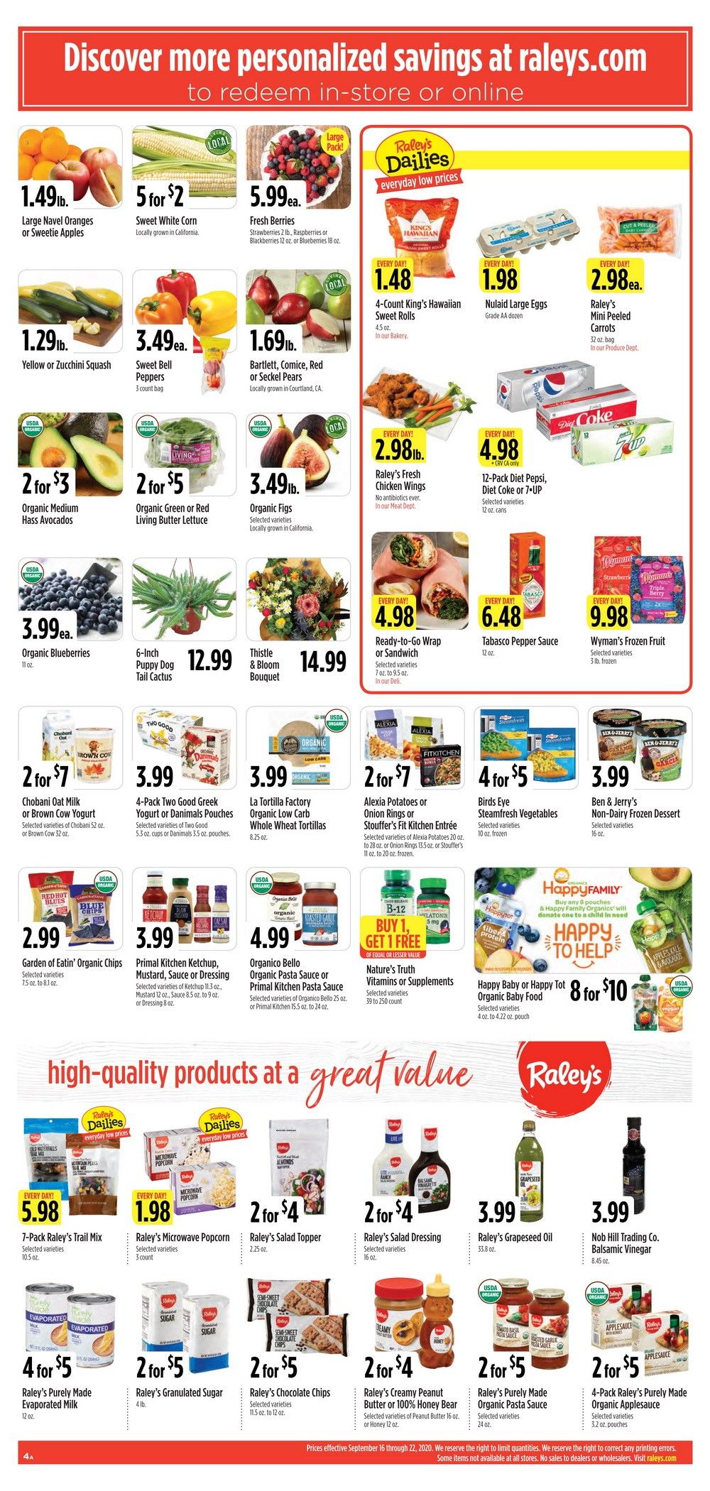 Raley's Supermarkets Weekly Ad Sep 16 – Sep 22, 2020