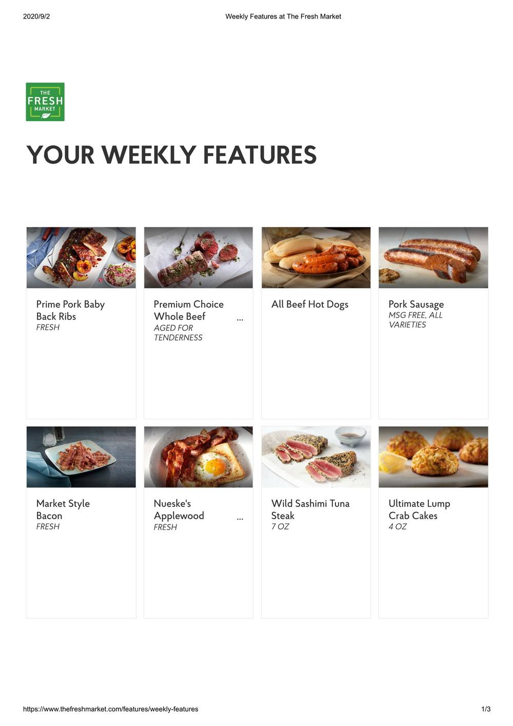 The Fresh Market Weekly Specials Sep 02- Sep 08, 2020