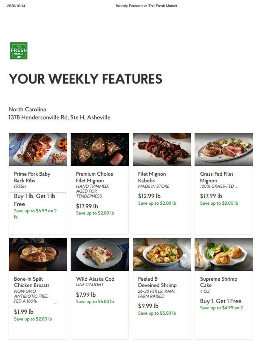 The Fresh Market Weekly Specials Oct 14 – Oct 20, 2020