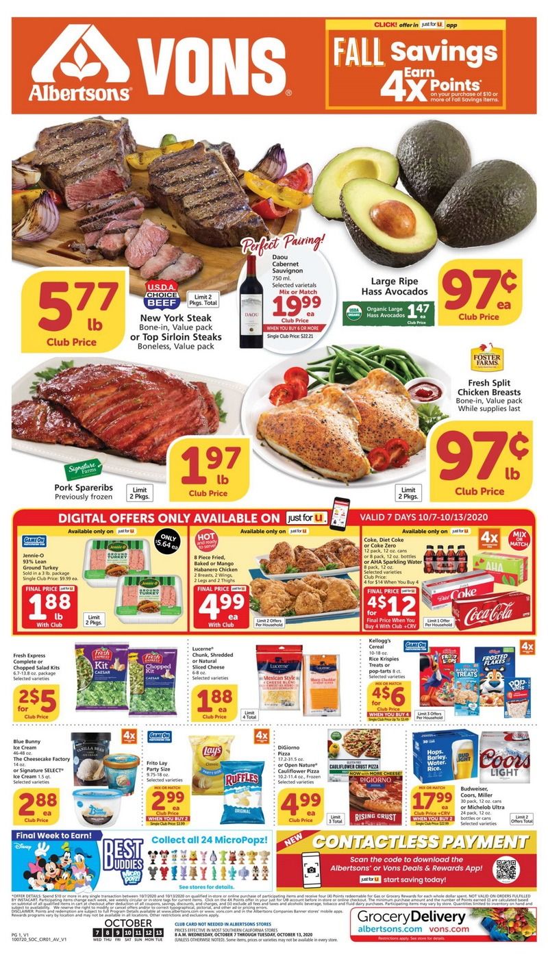 Vons Weekly Ad Oct 07 – Oct 13, 2020