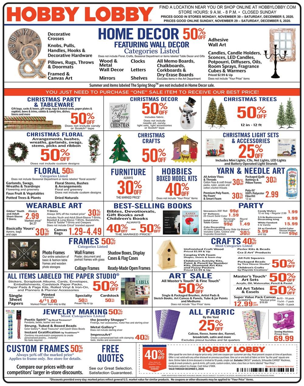 Hobby Lobby Weekly Ad Nov 29 – Dec 05, 2020