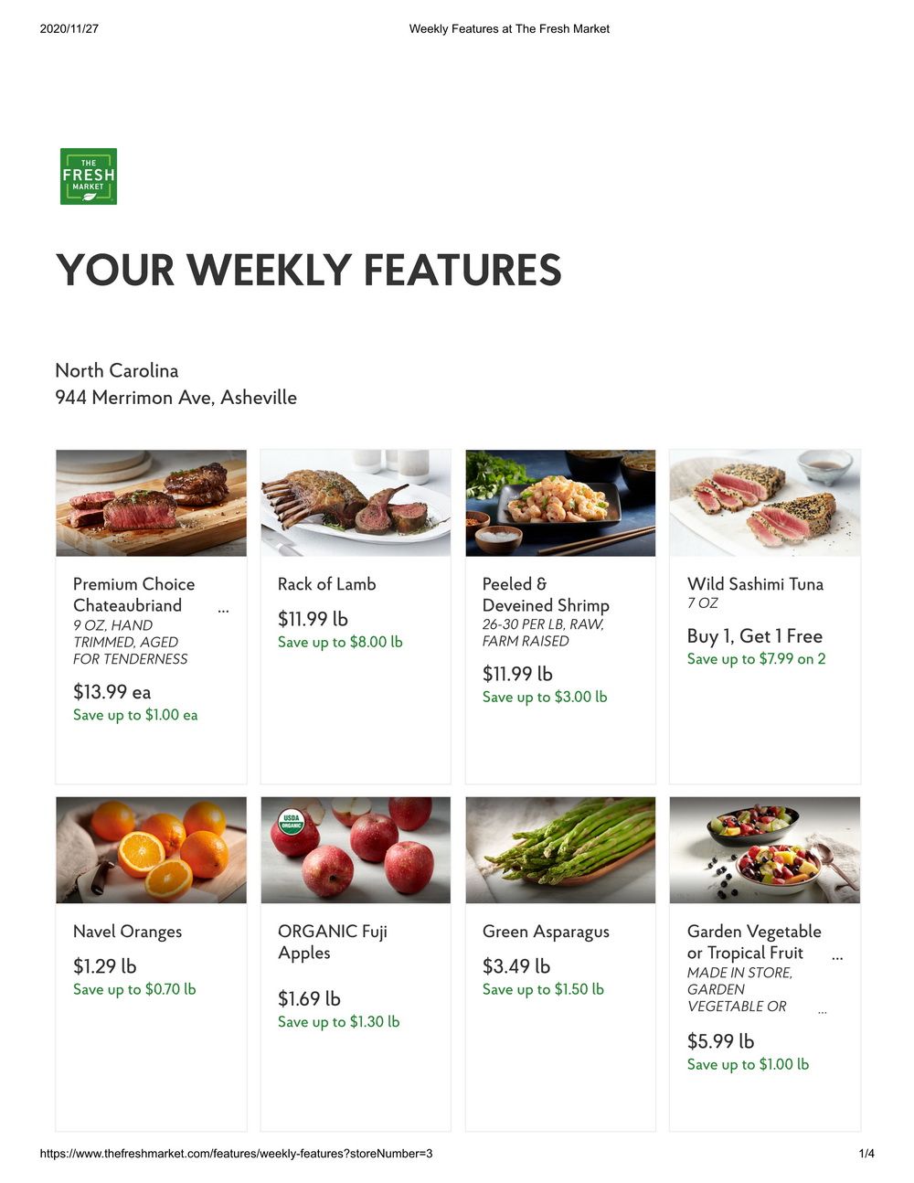 The Fresh Market Weekly Specials Nov 27 – Dec 01, 2020