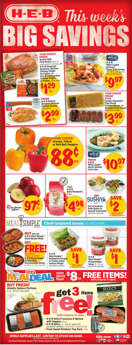 HEB Weekly Ad Jan 06 – Jan 12, 2021