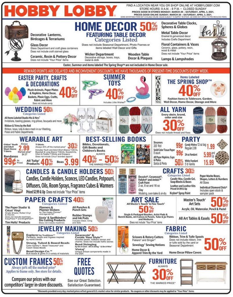 Hobby Lobby Weekly Ad Mar 28 – Apr 03, 2021