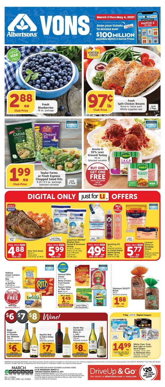 Vons Weekly Ad Mar 17 – Mar 23, 2021