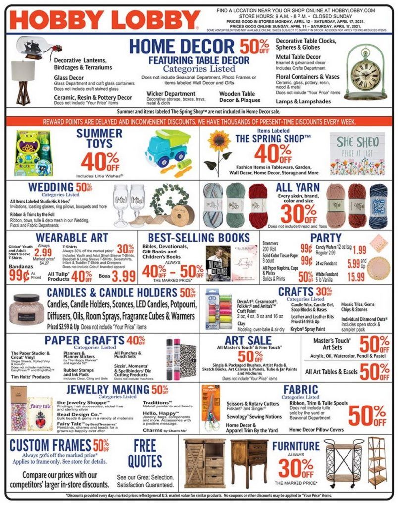 Hobby Lobby Weekly Ad Apr 11 – Apr 17, 2021