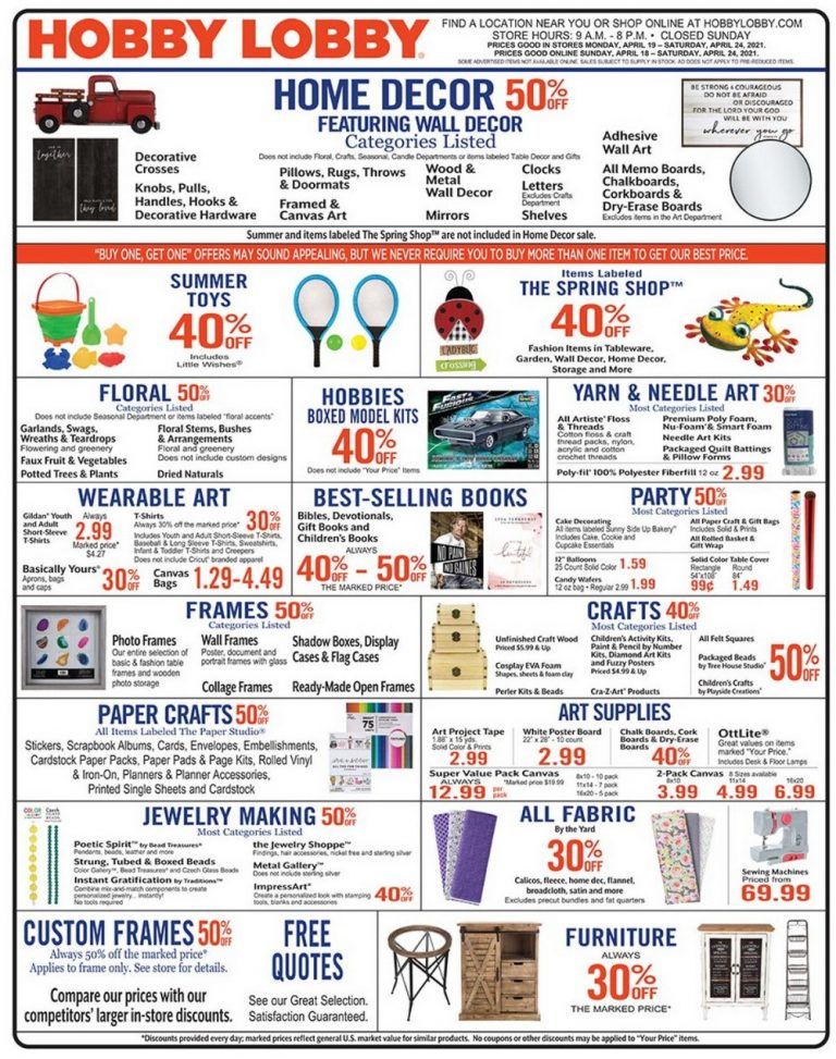 Hobby Lobby Weekly Ad Apr 18 – Apr 24, 2021