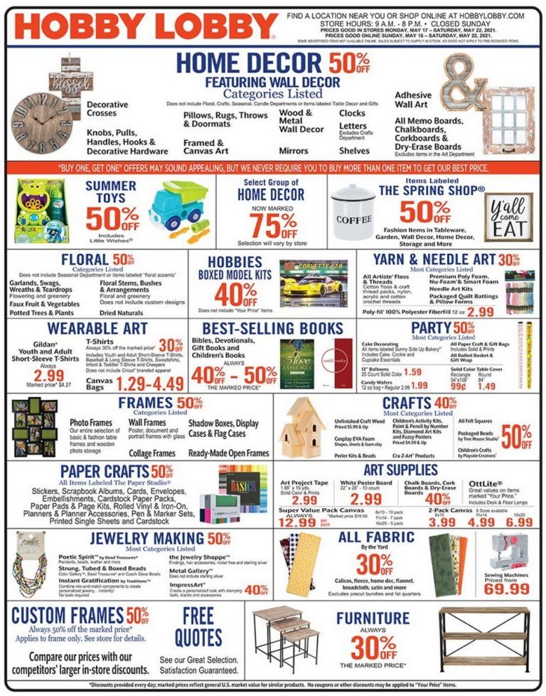 Hobby Lobby Weekly Ad May 16 – May 22, 2021