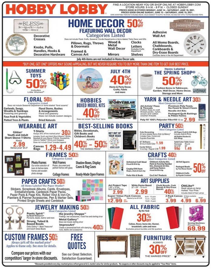 Hobby Lobby Weekly Ad June 13 – June 19, 2021