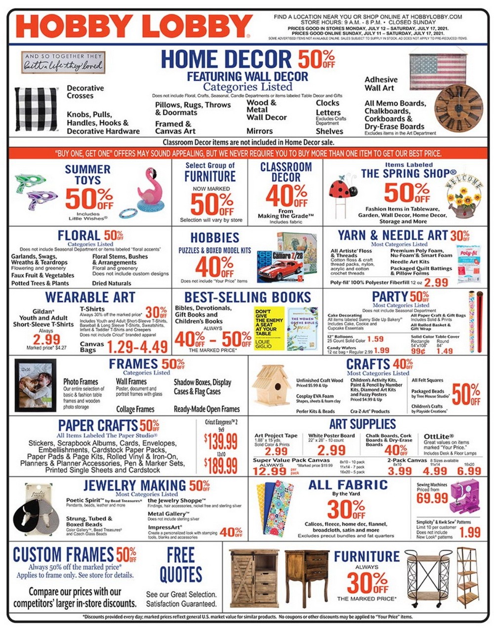 Hobby Lobby Weekly Ad July 11 – July 17, 2021
