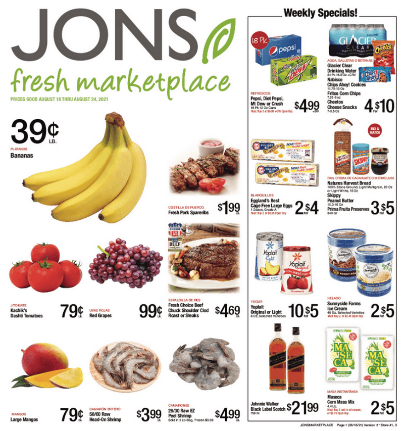 Jons Weekly Ad Aug 18 – Aug 24, 2021
