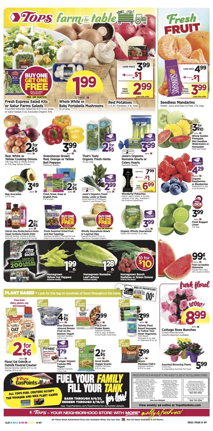 Tops Weekly Ad Aug 15 – Aug 21, 2021