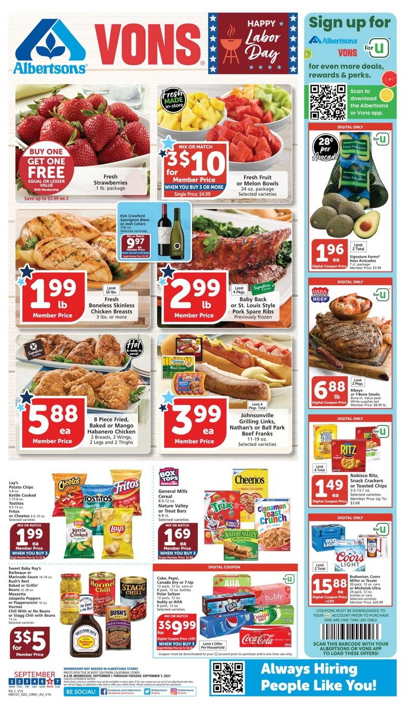 Vons Weekly Ad Sep 01 – Sep 07, 2021