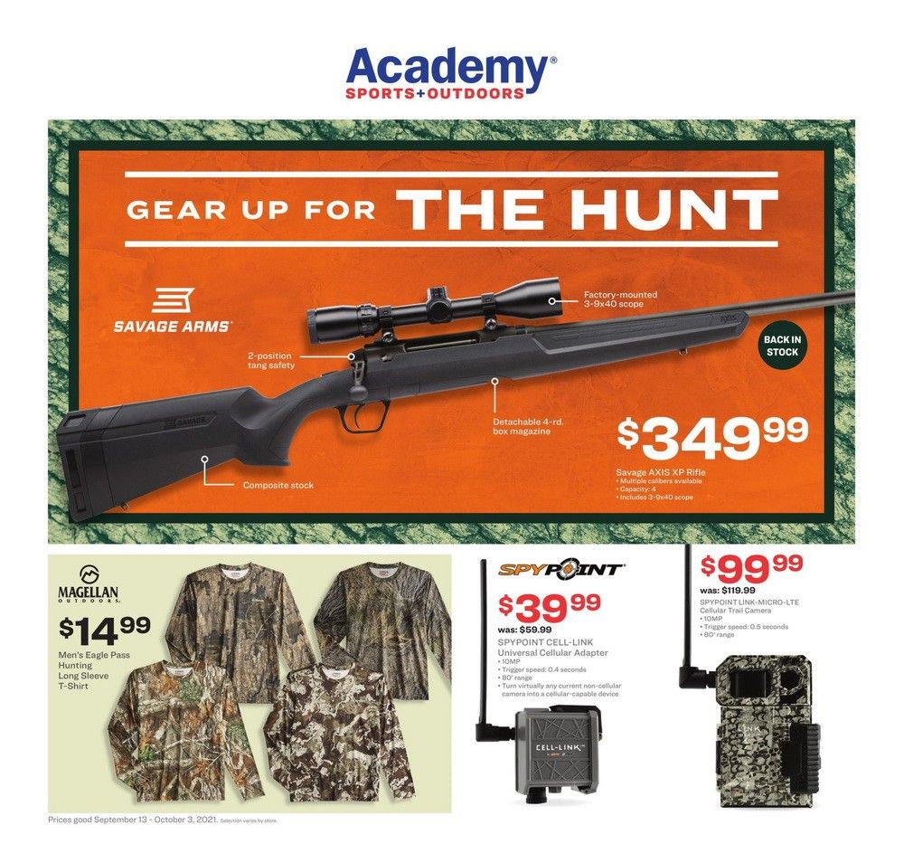 Academy Sports + Outdoors Hunting Ad Sep 13 – Oct 03, 2021