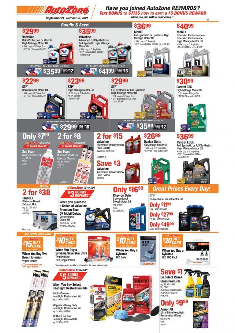 AutoZone Monthly Circular Sep 21 – Oct 18, 2021