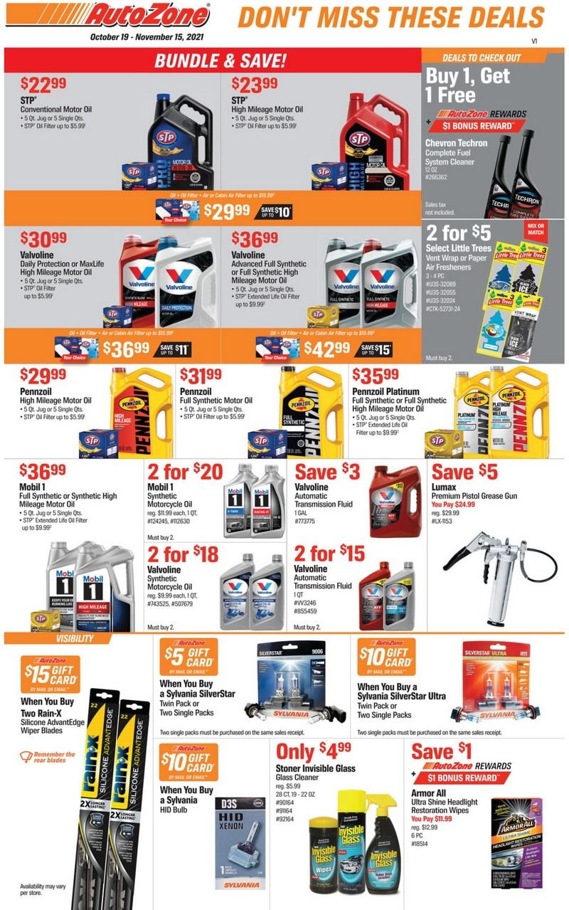 AutoZone Monthly Circular Oct 19 – Nov 15, 2021