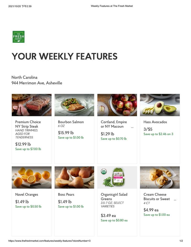 The Fresh Market Weekly Ad Oct 20 – Oct 26, 2021