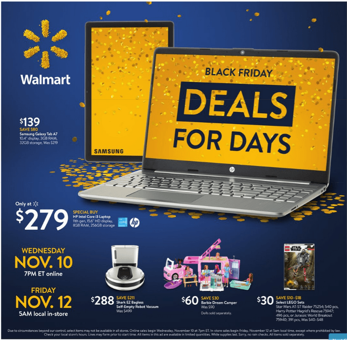 Walmart Black Friday Nov 10 – Nov 14, 2021