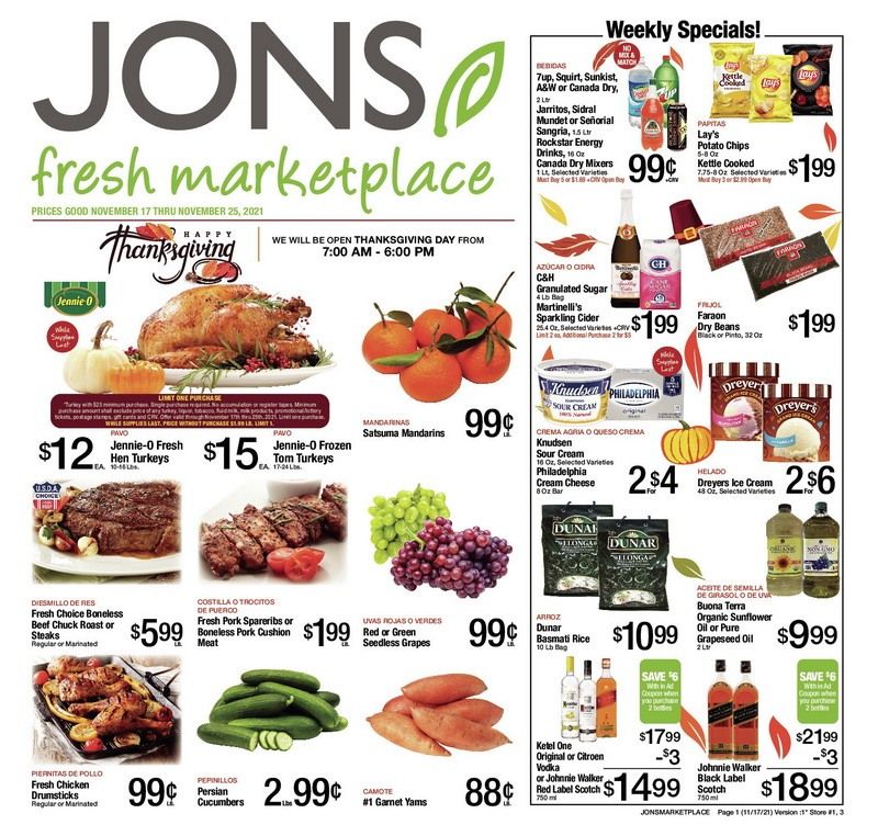 Jons Weekly Ad Nov 17 – Nov 25, 2021