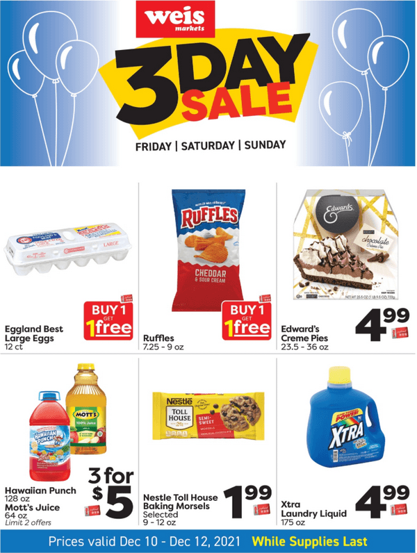 Weis Markets Three Day Ad Dec 10 – Dec12, 2021