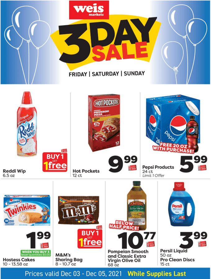 Weis Markets Three Days Sale Dec 03 – Dec 05, 2021