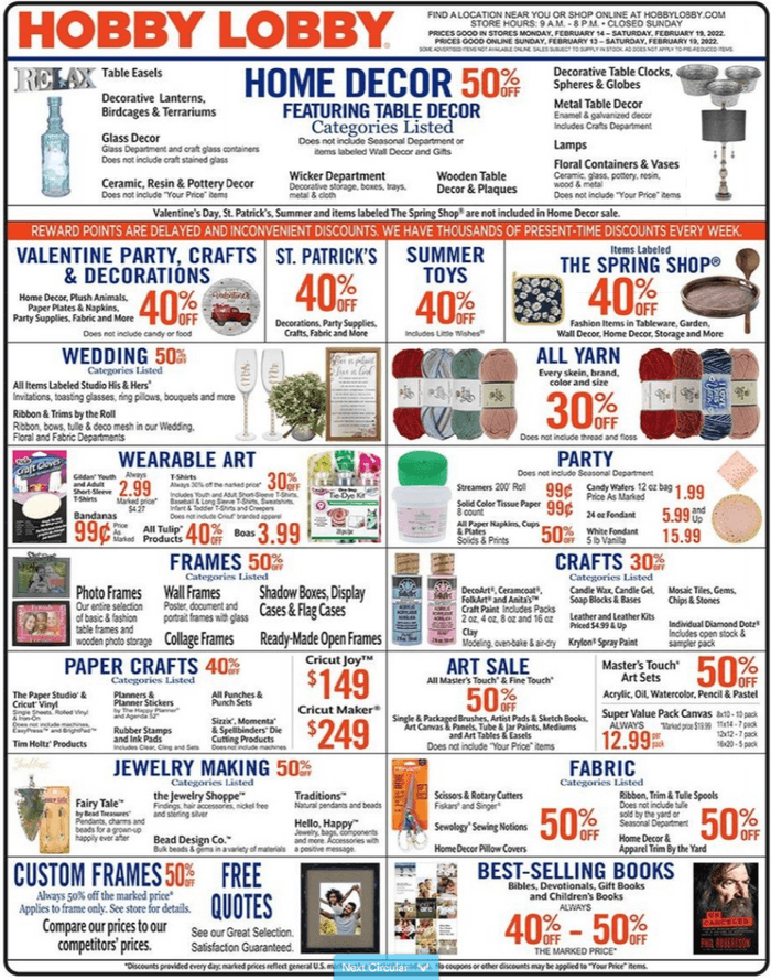 Hobby Lobby Weekly Ad Feb 13 – Feb 19, 2022