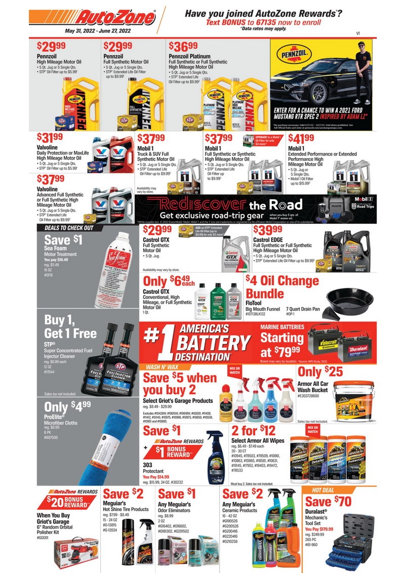 AutoZone Monthly Circular May 31 – Jun 27, 2022