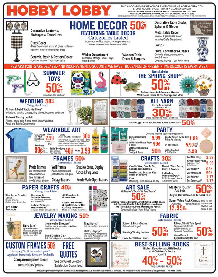 Hobby Lobby Weekly Ad May 08 – May 14, 2022