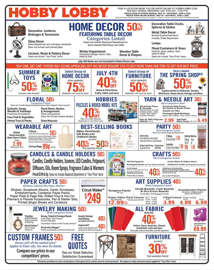 Hobby Lobby Weekly Ad May 29 – Jun 04, 2022