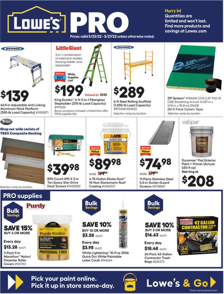 Lowe's Weekly Pro Ad Apr 23 – Apr 27, 2022