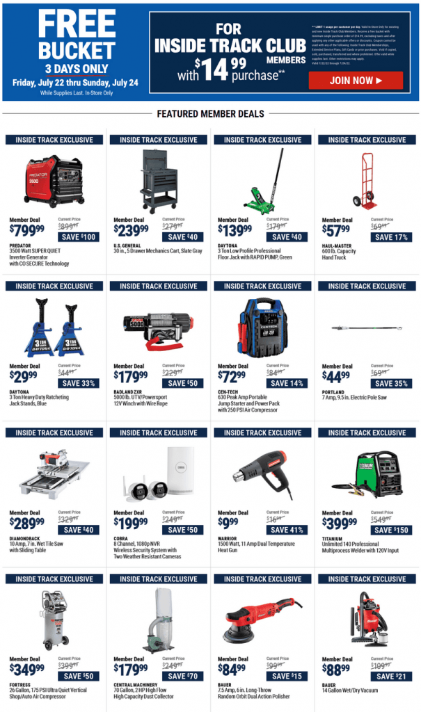 Harbor Freight Inside Track Saving Jul 22 – Jul 24, 2022